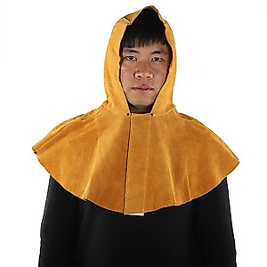 Welder Hood, Yellow Cowhide Heat Insulation Neck Face Protection, Welding Helmet Safety Mask for Splashing Proof And Heat Resistant