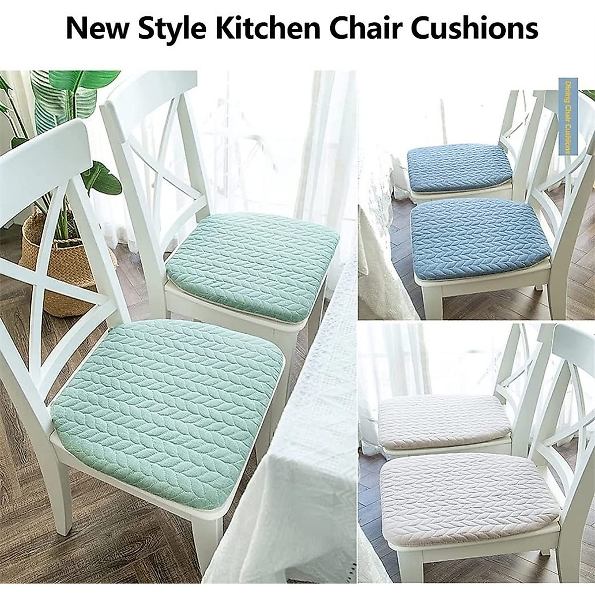 GYL-JL 2/4 Packs Chair Pad with Ties 100% Cotton Chair Pads Non Slip Kitchen Dining Chair Cushion and Solid Seat Cushion with Machine Washable Cover ( Color : Ivory , Size : Set of 4 )