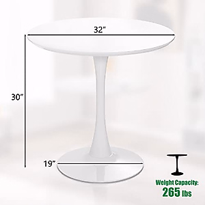 Giantex White Round Dining Table, 32 Inches Modern Tulip Kitchen Table w/ 0.9” Thickened Tabletop & Sturdy Metal Pedestal, Mid-Century Leisure Table for Small Places, Dining Room, Living Room, Cafe