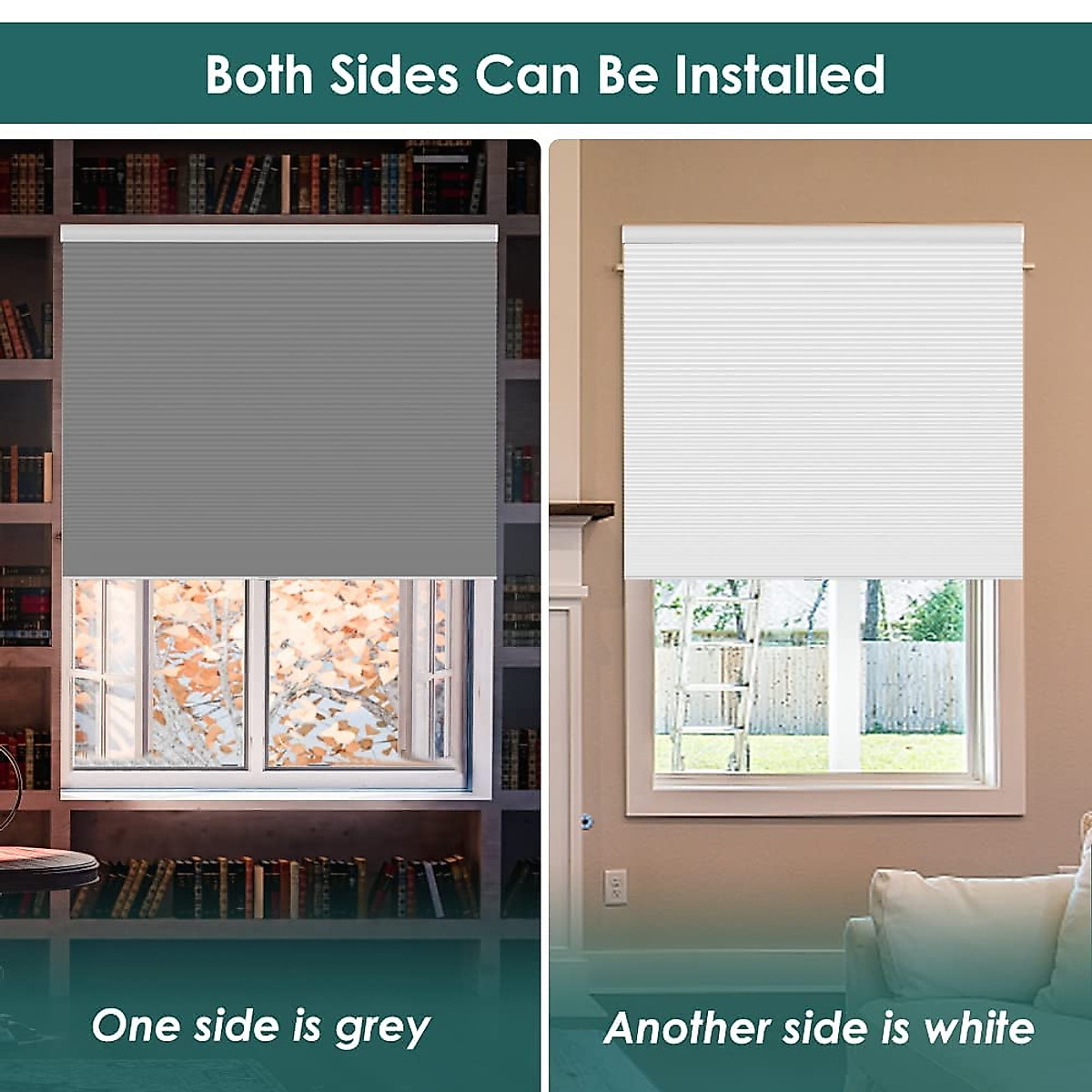 LUCKUP Cellular Shades Cordless Blackout Honeycomb Blinds, Room Darkening Pull Down Window Shade for Bedroom Living Room Nursery, 20'' W x 64'' H, Grey-White