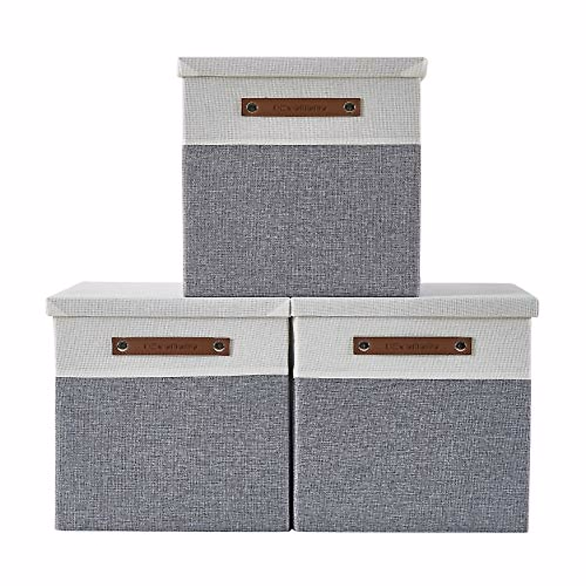 DECOMOMO Cube Storage Bins | Fabric Storage Cubes with Lid Closet Organizer Cubby Bins for Shelves Cloth Nursery Decorative Basket with Handles (Grey and White, 13 x 13 x 13 inch)