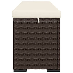 MINERWALL Ottoman Bench with Cushion Brown 43.3"x11.8"x15.7" Poly Rattan,Rattan Ottoman Bench with Removable Cushion for Patio and Garden Patio Benches, Outdoor Furniture, Outdoor Benches