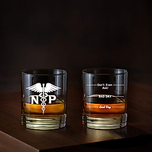 AGMdesign,Funny Double sided Good Day Bad Day Don't Even Ask NP Nurse Practitioner Glasses gift for Nurse Practitioner Nurse Practitioner