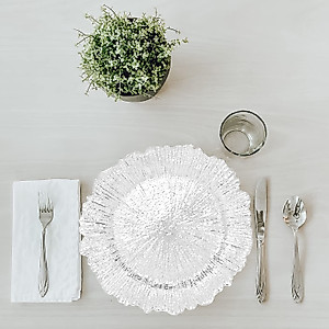 Ms Lovely Plastic Reef Charger Plates Glossy Finish - Set of 6 - Thick and Reusable - White