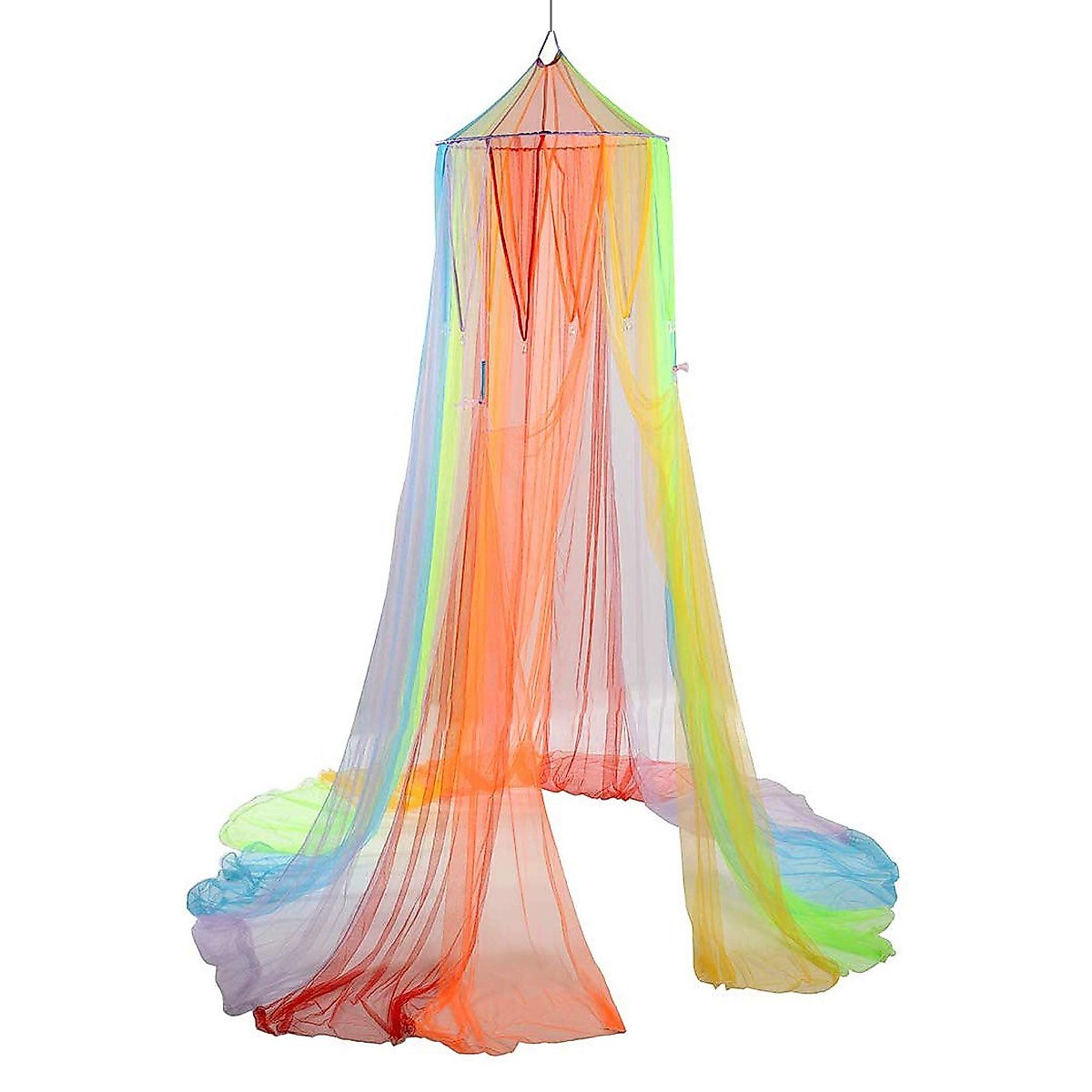Constructive Playthings Rainbow Retreat Kids Canopy,Decorative, Fun Space Hanging Bed Canopy for Bedrooms, Optimize Classroom Space or Play Space, Mesh Netting, Built In Loop, Easy Assembly, All Ages