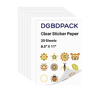 DGBDPACK Printable Vinyl Sticker Paper 8.5"x11" Glossy Sticker Paper 20 Sheets Translucent Waterproof Self-adhesive for Inkjet Printer