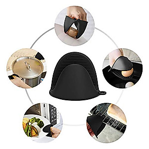 tifanso Silicone Oven Mitts Pot Holders Sets for Kitchen Heat Resistant Small Kitchen Mittens Rubber Air Fryer Mitts Mini Pot Pinch Grip for Cooking and Baking 1 Pair (Black)