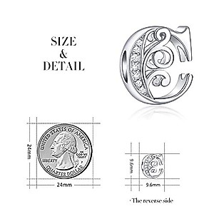 FOREVER QUEEN Initial C Charms 925 Sterling Silver Letter A-Z Charms for Snake Chain Bracelet Necklace Alphabet Beads