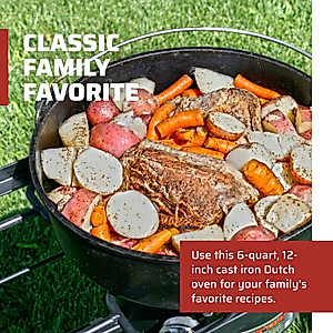 Camp Chef Classic Dutch Oven, True Seasoned Finish Cast Iron, 12" Dutch Oven