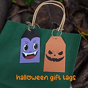 AWEELON 120Pcs Halloween Tags with String Pumpkin Cat Monster Ghost Face Paper Tags Holiday Hanging Labels for DIY Gift Wrapping Halloween Party Favor Decor, 6 Designs