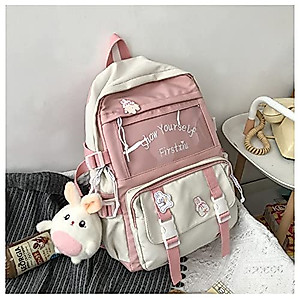 ncduansan Kawaii Backpack with Kawaii Pin and Accessories Backpack Cute Aesthetic Backpack Cute Kawaii Backpack for School(Pink)