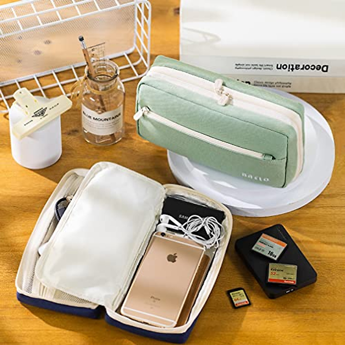 iSuperb Big Capacity Pencil Case Large Pencil Pouch Passport Bag Zipper Stationery Storage Cosmetic Makeup Bag Organizers for Women (Beige)