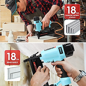 SHALL 3600 Counts 18 Gauge Narrow Crown Staples & Brad Nails, Heavy Duty Galvanized 1/4" Narrow Crown Staples (3/4" 1" 1-1/4" 1-1/2"), Brad Nails (1" 2"), for Pneumatic, Electric Stapler/Brad Nailer