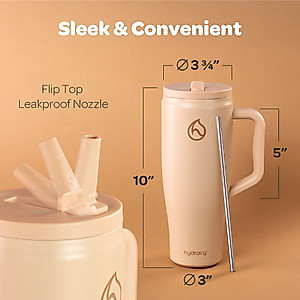 Hydracy Soulmate 40oz Tumbler with Handle and Flip Straw - 100% Leakproof Reusable Insulated Cup with Stainless Steel Straw - Cupholder Friendly Rubber Base Travel Mug - Gifts for Women & Men