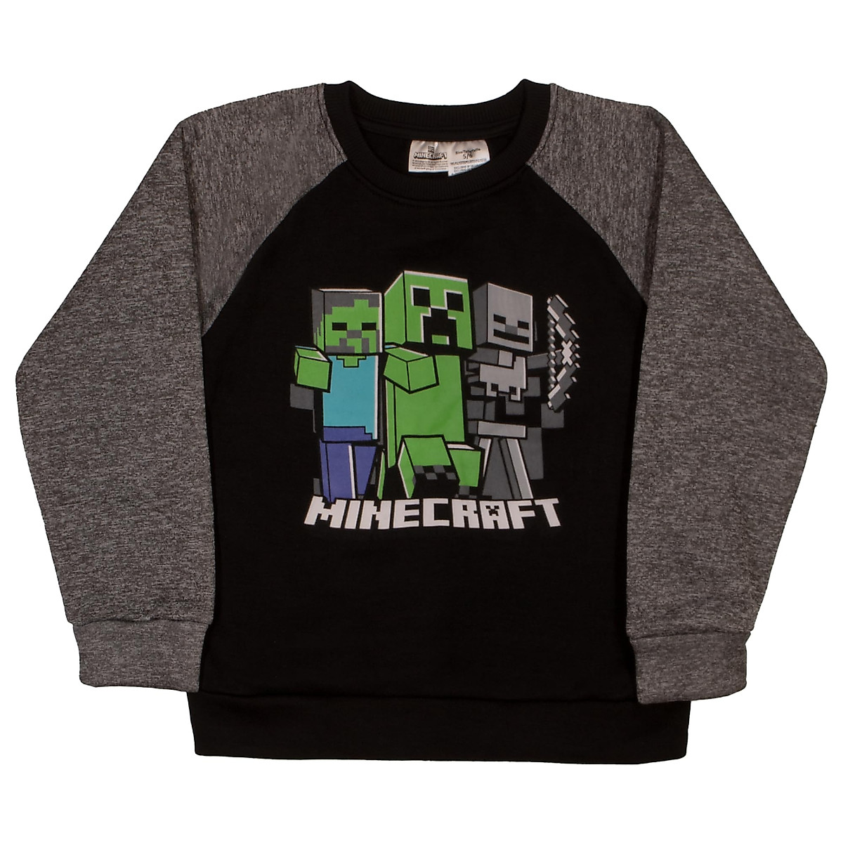 Minecraft Boys 3 Piece Fleece Pants Sets, Crew Neck Sweatshirt, T-Shirt, and Pants 3-Pack Bundle Set for Boys (Black/Blue, Size 4)