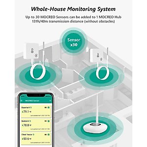 MOCREO ST5 Wireless Thermometer Freezer Alarm, Required Hub (Not Include), Email Alert, App Notification, Data Logging Export, No Subscription Fee, for Refrigerator, Freezer, Hot Tub