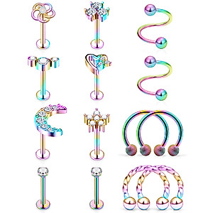 Cisyozi 16G Lip Rings Studs Hoop Piercing Jewelry for Women Stainless Surgical Steel Spiral Horseshoe Opal Lip Labret Medusa Monroe Ring Tragus Helix Cartilage Earring Stud Piercing Jewelry Women Men