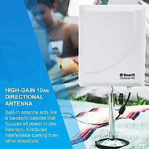 Bearifi BearExtender Outdoor AC 802.11ac Dual Band 2.4/5 GHz High Power USB Wi-Fi Extender Antenna PCs