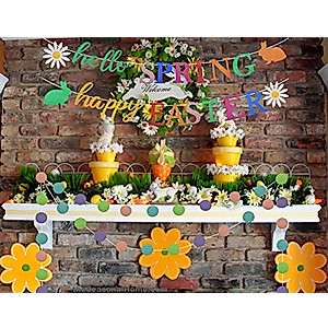 Hello Spring & Happy Easter Banner, Easter Party Decorations for the Home, Spring Party Banner Decorations, Happy Easter Bunny Bunting Garland Easter Decor,Spring Easter Mantel Fireplace Hanging Decor