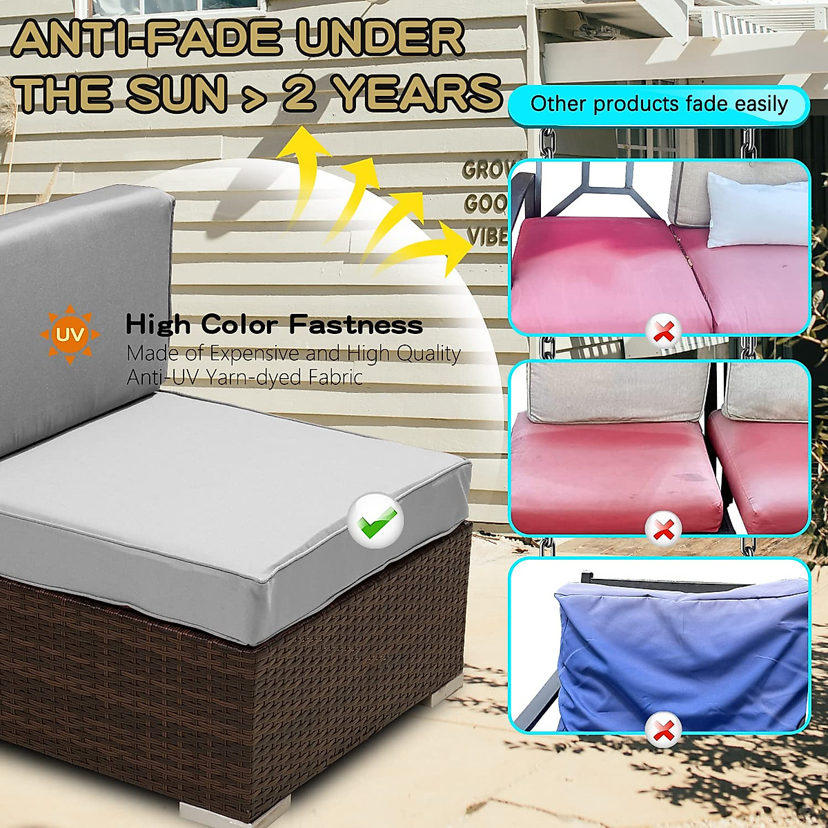 ClawsCover 12 Pack Outdoor Seat and Back Cushions Replacement Covers Fit for 6Pieces 5-Seater Wicker Rattan Patio Furniture Conversation Set Sectional Couch Chairs,Grey-Include Cover Only