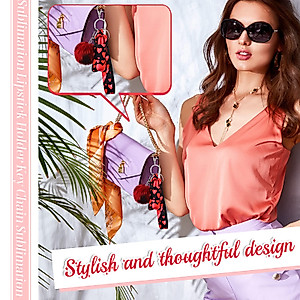 Junkin 40 Pcs Lipstick Holder Keychain Lip Holder Keychain Clip on Lipstick Pouch Fluffy Ball Keychain with Keyring (Heart Style)