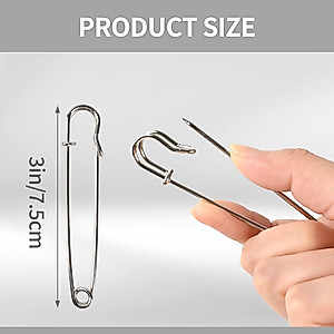 Hanycon 30 Pcs Extra Large Safety Pins, 3" Heavy Duty Steel Metal Lock Pin Fasteners for Blankets, Skirts, Crafts, Kilts (Silver)