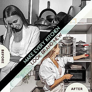 GeekDigg Pot Rack Organizer, Adjustable Height and Position Pots and Pan Rack, Kitchen Counter and Cabinet Pan Organizer Shelf Rack/Pot Lid Holder with 3 DIY Methods - Silver