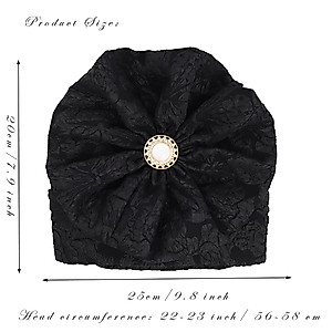 Urieo Big Flower Turban Black Beanie Head Wrap Elastic Ruffle Headwrap Hat for Women