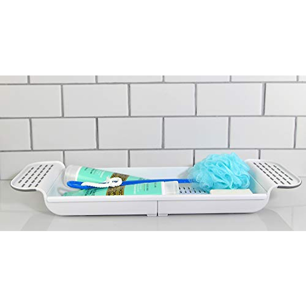 Home-X Expandable Bath Shelf, Adjustable Plastic Bathtub Caddy, Luxury Bathroom Tray 21 – 30”