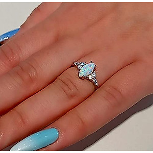 Genuine Marquise Ethiopian Opal Ring-Opal Cubic Zirconia Ring-October Birthstone Ring-925 Sterling Silver Engagement Ring-Opal Wedding Ring (7.25)