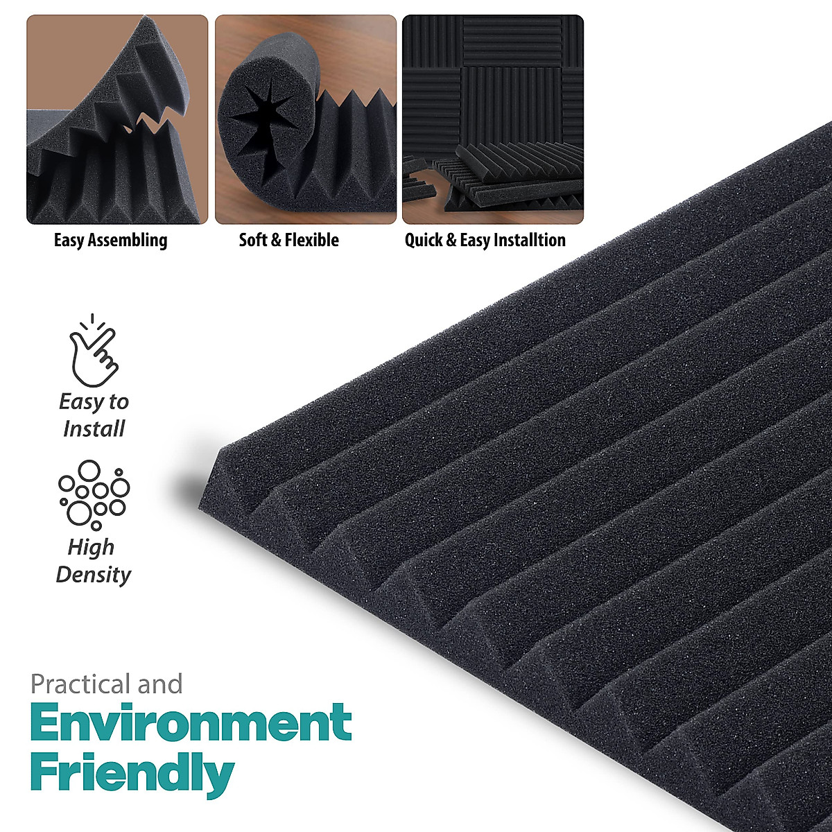 KLEXA Premium Sound Proof Foam Panels - 12 Pack (12x12x1") - Dense Sound Proofing Acoustic Panels - Sound Absorbing Panel - Noise Reduction, Echo Absorption - Studio Quality Acoustic Treatment