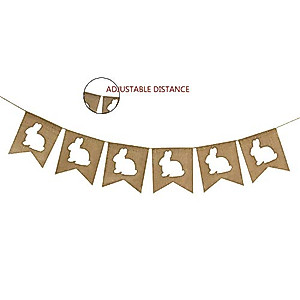 Partyprops Rabbit Burlap Garland | Bunny Burlap Garland | Rustic Easter Decorations | White Rabbits Banner