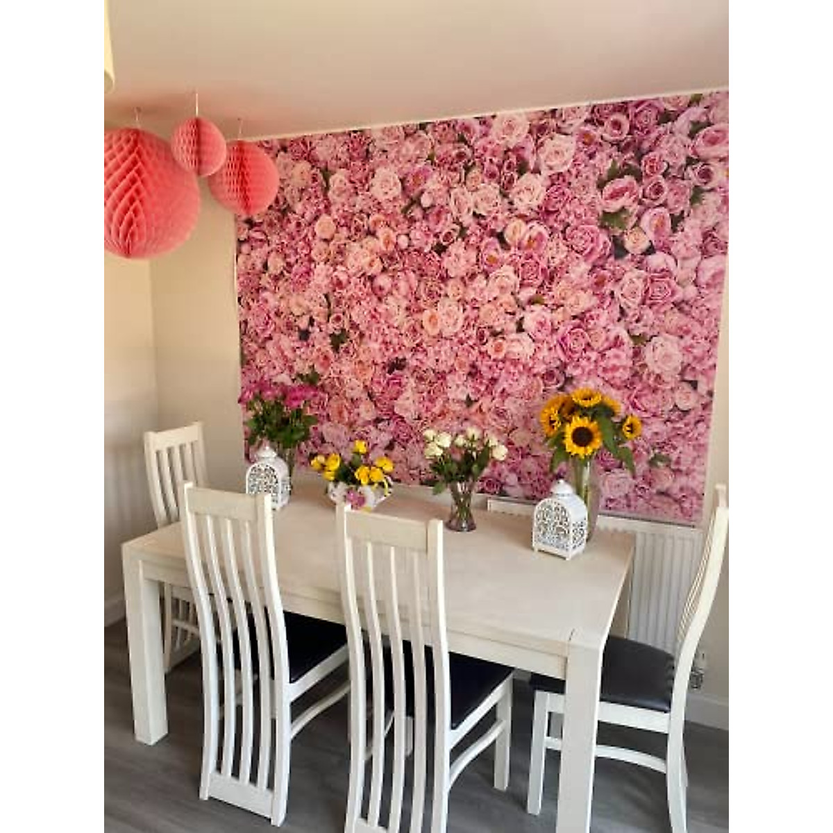 BINQOO 8x6ft Mother's Day Pink Flowers Backdrops Spring Pink Rose Wall Background Girls Women Birthday Tea Party Backdrop Weeding Bridal Shower Anniversary Ceremony Decor