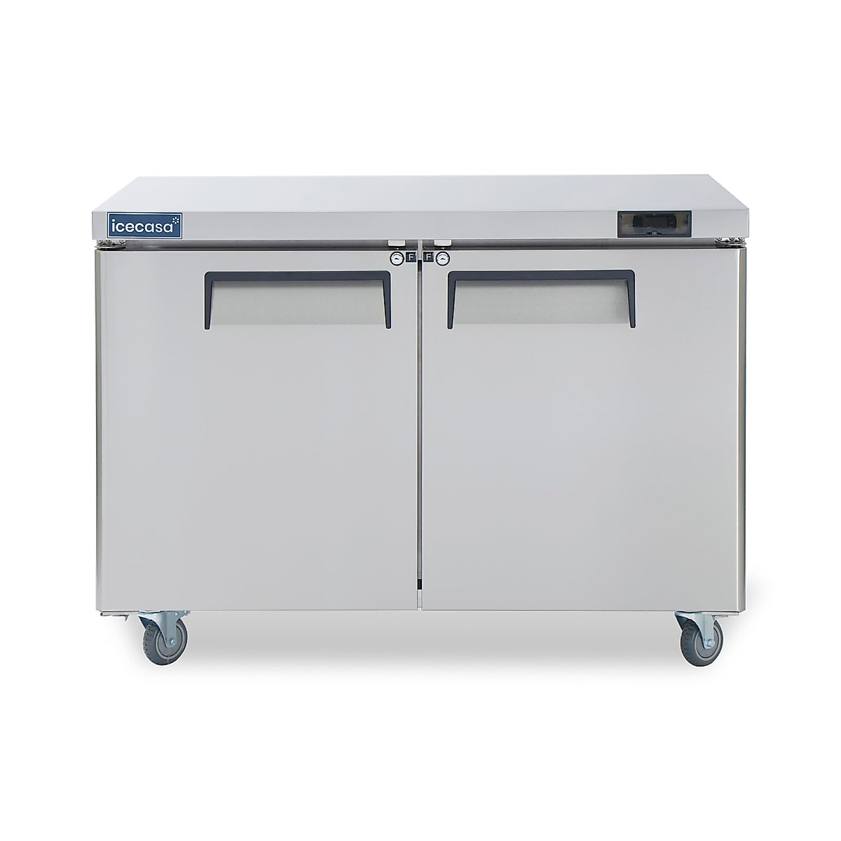 ICECASA 48" W Commercial Freezer Worktop Undercounter Freezer Single Door Stainless Steel Counter Fan Cooling Freezer 13 Cu.ft for Restaurant, Bar, Shop, etc