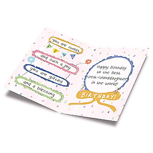 Prime Greetings Birthday Card Great Granddaughter, Made in America, Eco-Friendly, Thick Card Stock with Premium Envelope 5in x 7.75in, Packaged in Protective Mailer
