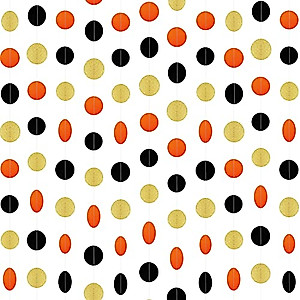 XIANMU 4 Pack 40 Feet Halloween Circle Dot Garlands Gold Glittery Orange and Black Paper Bunting Streamers Haunted House Hanging Party Decorations for Birthday Baby Shower Graduation Decor