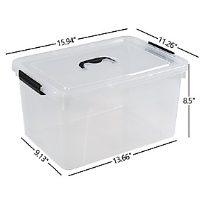 Doryh Pack of 4 Latch Storage Box, 17.5 L Clear Container Box with Handle