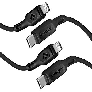 Spigen DuraSync USB C to Lightning Cable [3ft MFi Certified] [Supports Power Delivery] Works with iPhone XR, XS, XS Max, X, 8, 8 Plus and iPad with Lightning Charger Port (Black 2 Pack)