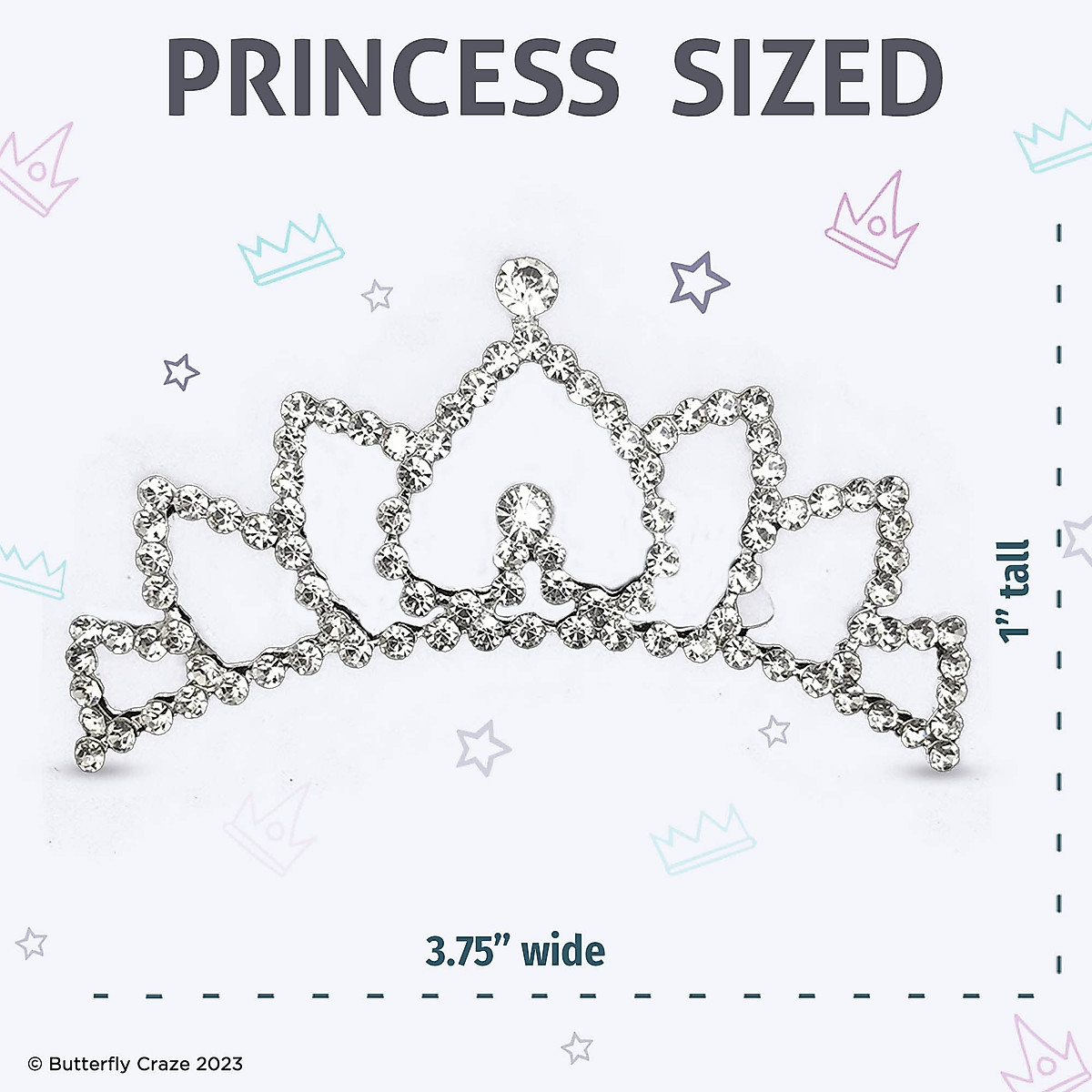 Butterfly Craze Princess Crown Comb Mini Tiara for Kids - Ideal for Wedding Entourage like Flower Girls, Add a Touch of Royalty to Your Child's Birthday Party, Perfect for Dress Up, Pretend Play