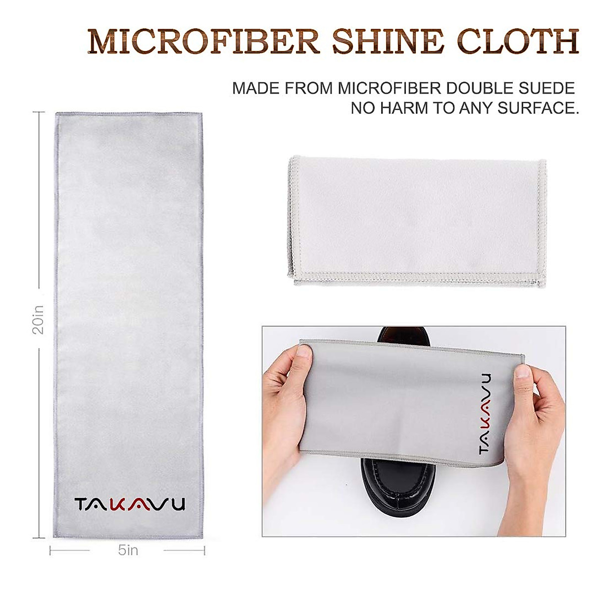 TAKAVU Shoe Shine Brushes Kit (4PCS) - 100% Soft Horsehair Bristles Brush, Polish Applicator, Crepe Suede Shoes Brush, Microfiber Buffing Cloth for Shoes, Leather, Boot, Cloth, Bag