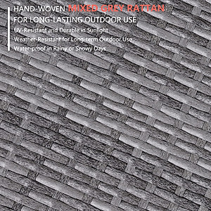 MUPATER 3-Piece Outdoor Rocking Chair Wicker Bistro Set with Table and Cushions, Patio Rattan Rocker Bistro Set for Porch, Grey