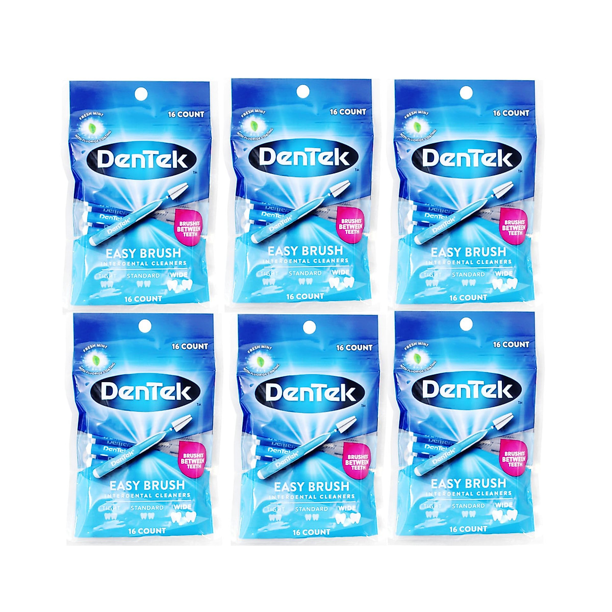 DenTek Easy Brush Wide Interdental Cleaners 16 Count (Pack of 6)
