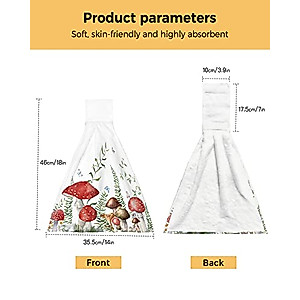 LBDOMOV Mushroom Kitchen Hand Towel,Soft Hanging Dish Towels with Loop,Bohomia Botanical Floral Wildflowers Green Leaves Butterflies Absorbent Drying Cleaning Cloth Dishclothes Decorative Sets,2-PC