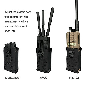 Tactical Radio Pouch MOLLE Radio Holster Compatible with 148/152 MPU5 Baofeng Radio Case Bag Walkie Talkies Rifle Mag with Elastic Cord 500D Nylon (Black)