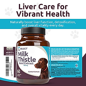 K9 Select Milk Thistle for Dogs, 100mg - 60 Vegetable Capsules - Canine Liver Health Milk Thistle Supplement - Liver Supplement - Liver Support Supplement - Milk Thistle Herbal Supplements