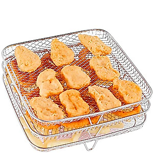 kydely Air Fryer Rack compatible with Instant Vortex,Philips,COSORI Air Fryer,8‘’ Square Three Stackable Racks,Stainless Steel Multi-Layer Dehydrator Rack Fit all 4.2QT-5.8QT Air fryer Accessories