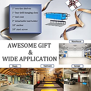 UNIKOO Power Tool Organizer, Garage Storage Rack with Tool Box, Heavy Duty Metal Drill Holder, Black Wall Mount Floating Shelf for Warehouse(4.33" D x 14.96" W x 7.87" H)