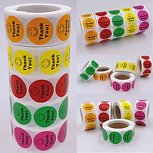 2500 Pcs Smile Face Thank You Stickers, 1" Happy Face Lables Thank You Label Stickers Waterproof Happy Smiley Faces Stickers for Envelope Seals, Small Business, Birthday, Gifts, Packaging Bags, Box