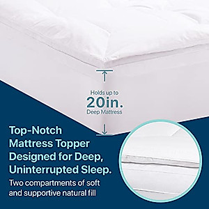 Allied Home 2" Queen Bed Mattress Topper w Goose Feathers & 300 TC Cotton Shell - Hypoallergenic Dorm Essentials Bed Pad - Quilted Down Mattress Topper For Queen Beds - Luxury 80”x60” Queen Bed Topper