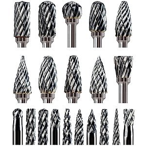 Sworker 20 Pcs 1/8" Shank Carbide Burr Bits Compatible with Dremel Bits Metal Grinding Bits Wood Stone Carving Cutting Engraving Grinder Kit Attachment Rotary Tool Accessories Set Harder than Diamond